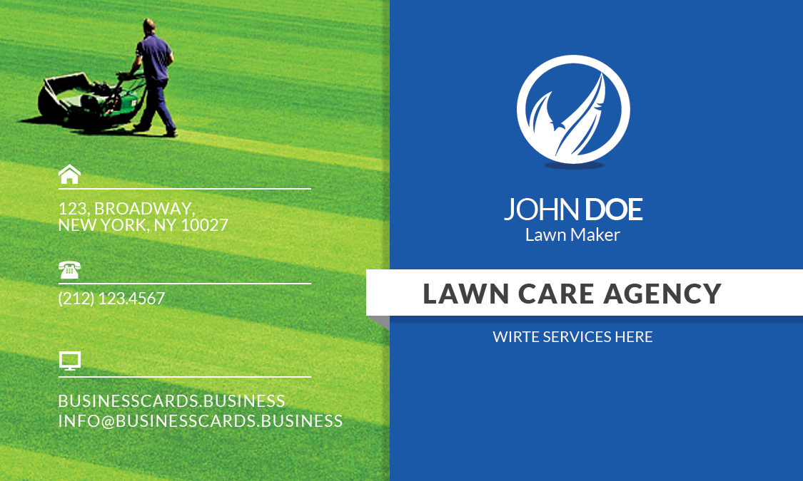10031 lawn care business card front Business Cards Templates 